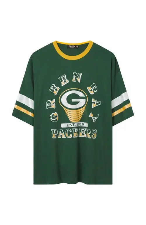 Junk Food Green Bay Packers Glitter Graphic Ringer T-shirt - Hunter