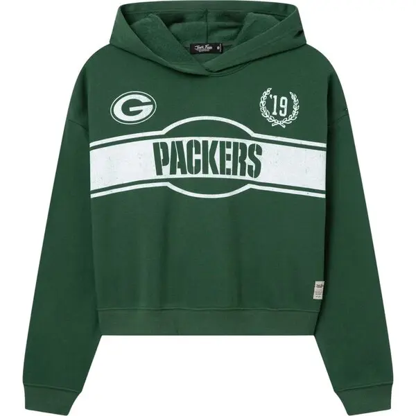 Junk Food Packers Oversized Graphic Crop Hoodie - Hunter