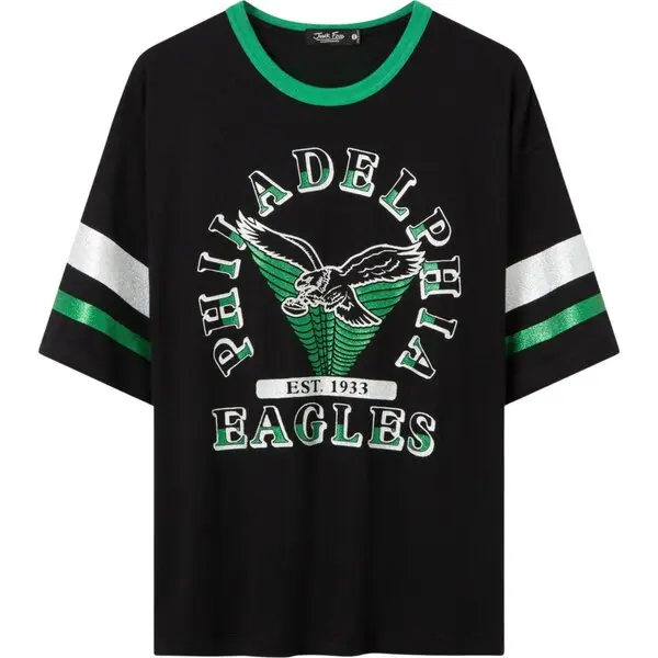Junk Food Philadelphia Eagles Glitter Graphic Boxy Ringer T-shirt - True Black