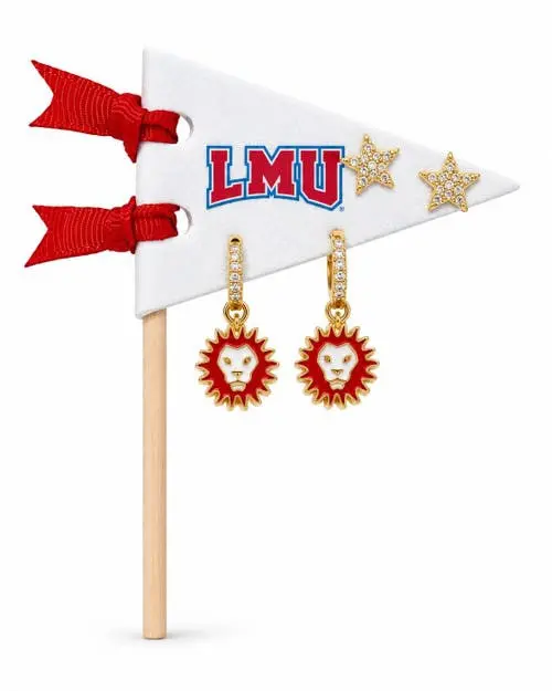 COLOR SHOUT Loyola Marymount Lions Logo Huggie Hoop Earrings + Star Studs Earring Set - Yellow Gold