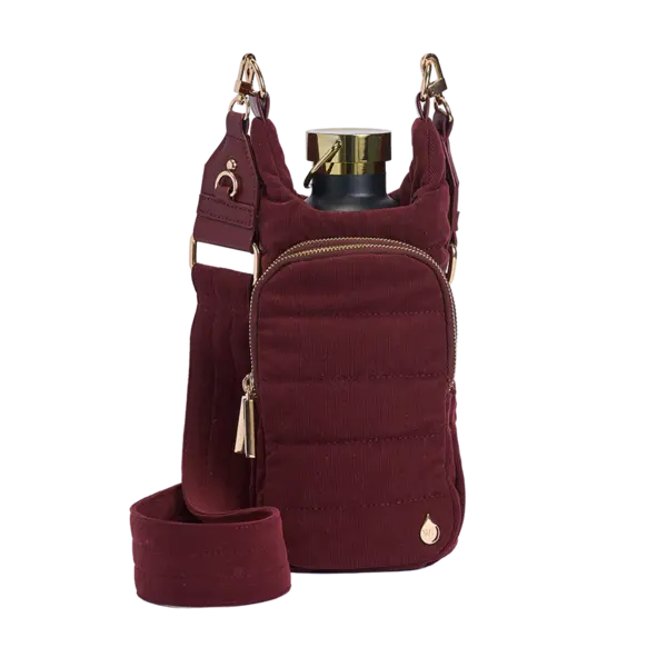 WANDERFULL Corduroy Hydrobag Crossbody Water Bottle Bag - Red Wine