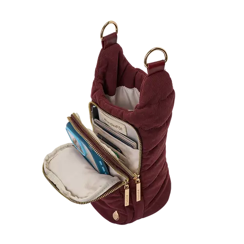 WANDERFULL Corduroy Hydrobag Crossbody Water Bottle Bag - Red Wine