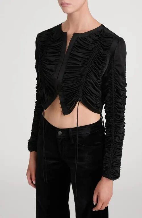 FRAME The Serre Drawstring Ruched Silk Crop Top