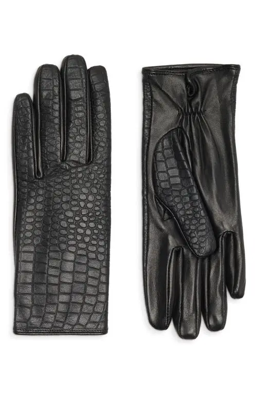 Nordstrom Croc Embossed Leather Gloves - Black