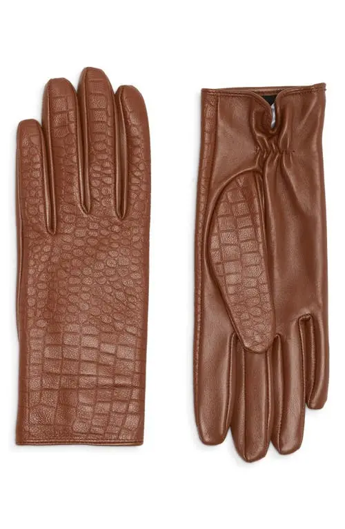 Nordstrom Croc Embossed Leather Gloves - Camel