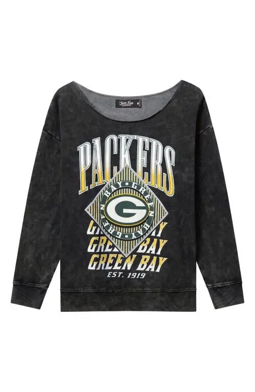 Junk Food Green Bay Packers Off The Shoulder Cropped Graphic Sweatshirt - Black