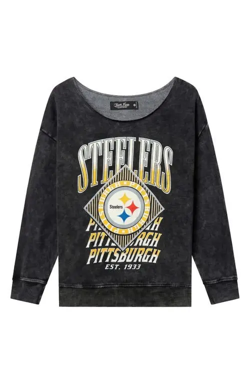 Junk Food Pittsburgh Steelers Graphic Crop Off The Shoulder Sweatshirt - Black