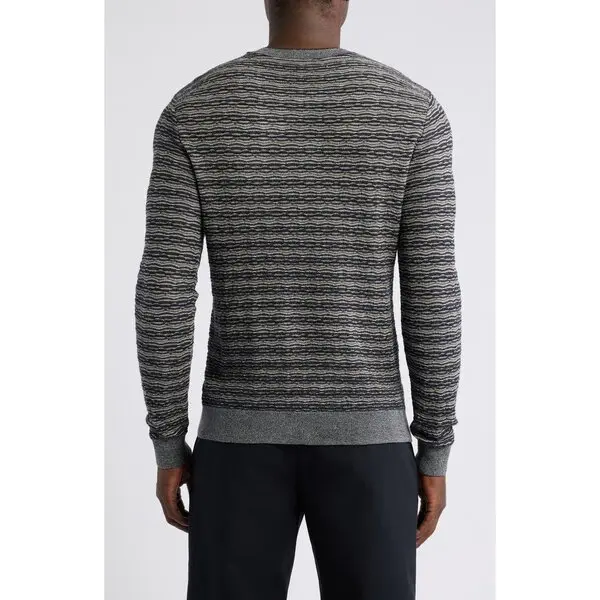Emporio Armani Textured Stripe Virgin Wool Crewneck Sweater - Grey