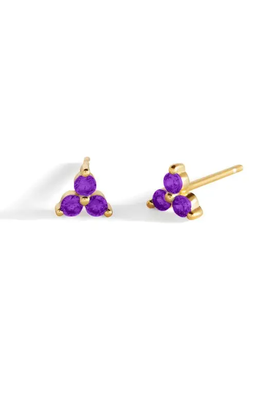 MINT & LILY Trinity Birthstone Stud Earrings - February Amethyst