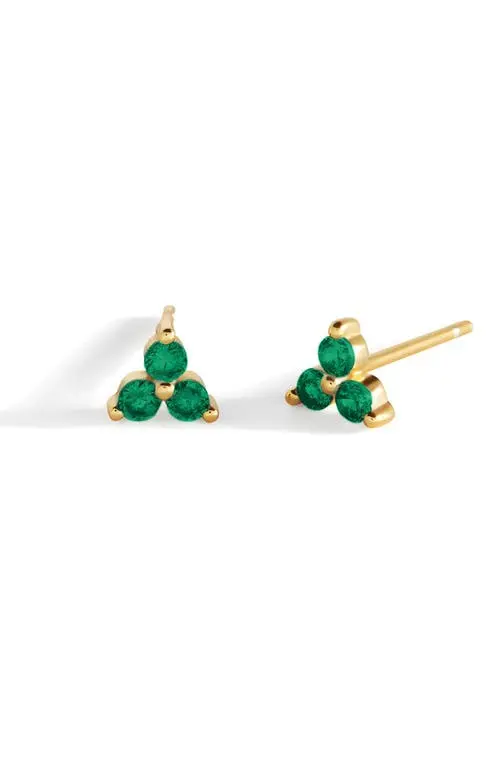 MINT & LILY Trinity Birthstone Stud Earrings - May Emerald