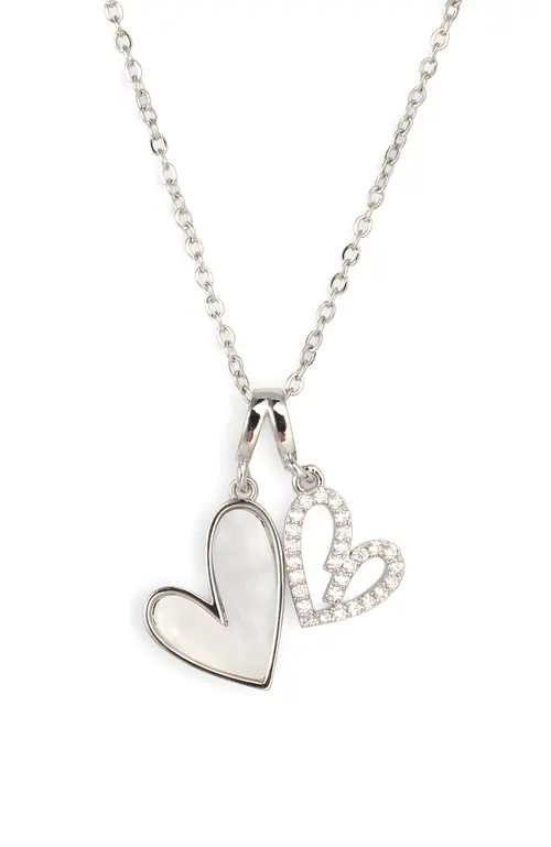 MINT & LILY Mother Of Pearl & Pave Hearts Necklace - Silver