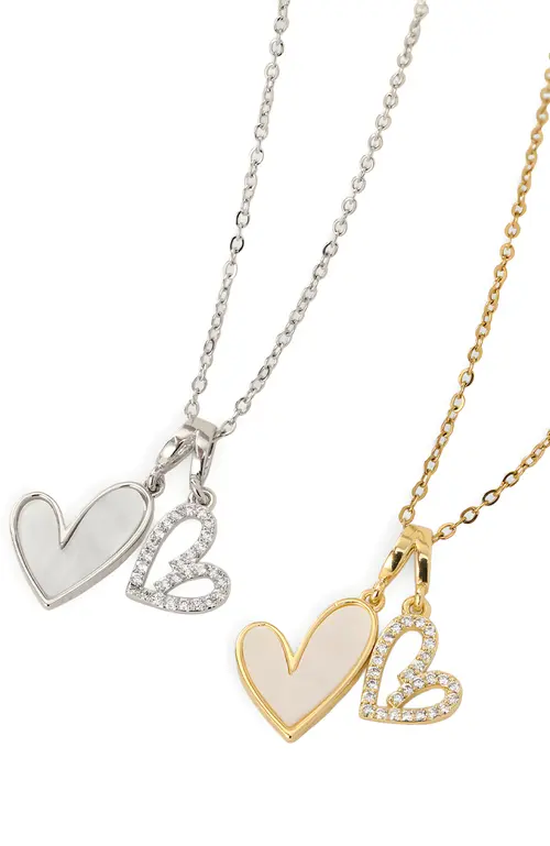 MINT & LILY Mother Of Pearl & Pave Hearts Necklace - Silver