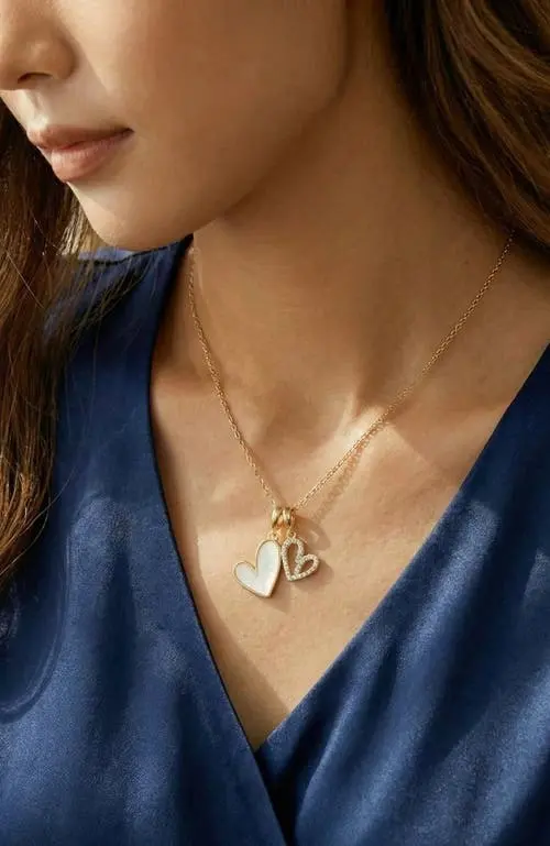 MINT & LILY Mother Of Pearl & Pave Hearts Necklace - Silver