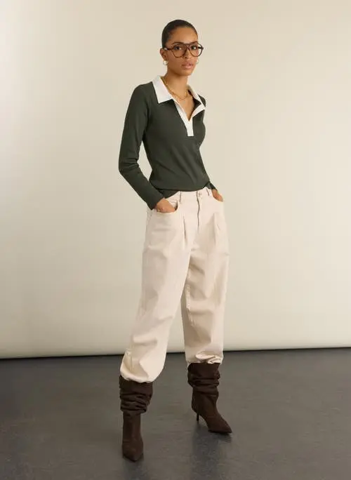 Baukjen Fern Ribbed Polo Top