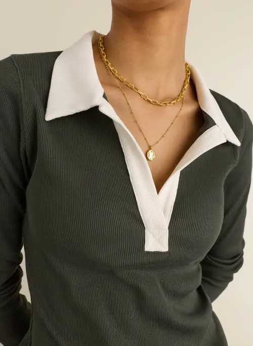 Baukjen Fern Ribbed Polo Top