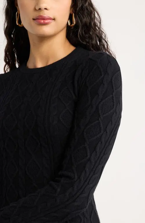 OPEN EDIT Cable Knit Long Sleeve Minidress