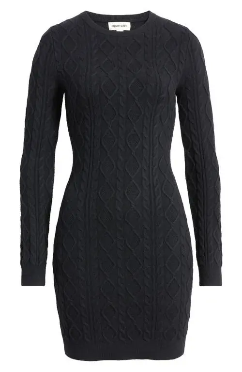 OPEN EDIT Cable Knit Long Sleeve Minidress