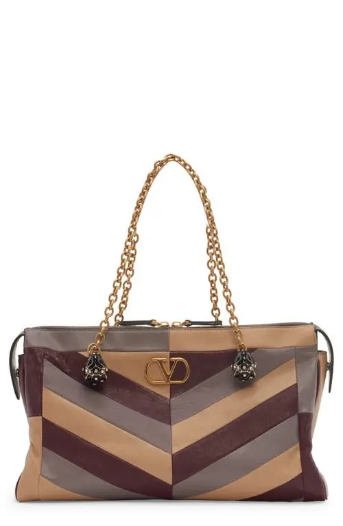 Valentino Garavani Panthea Medium Leather Shoulder Bag - Beige Multi
