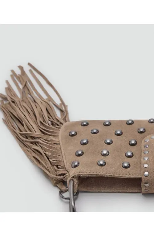 Mango Fringed Leather Shoulder Bag