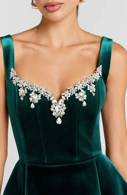 NADINE MERABI Blair Crystal Embellished Velvet Minidress
