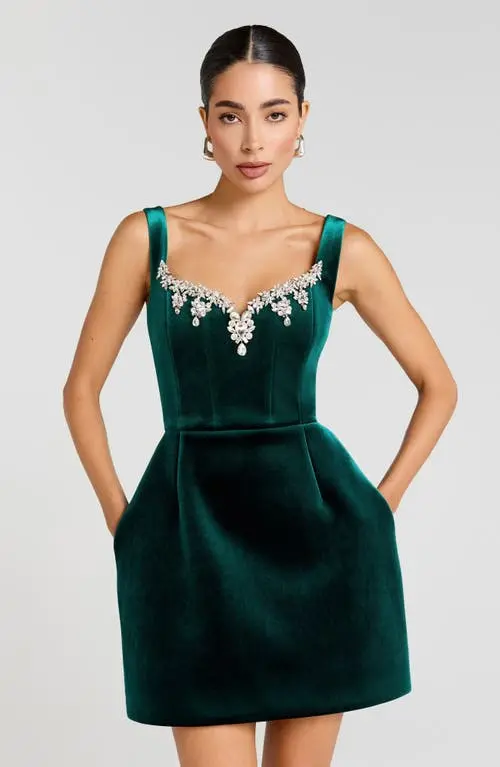 NADINE MERABI Blair Crystal Embellished Velvet Minidress