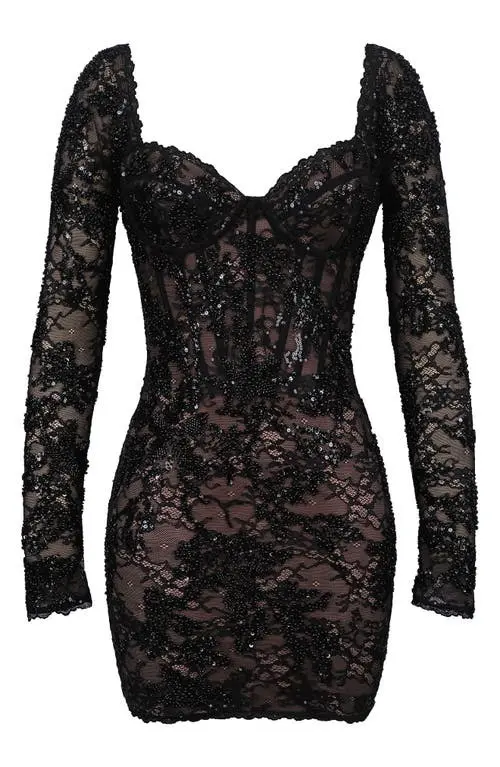 House Of Cb Lucelle Embellished Lace Minidress
