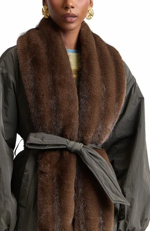 Avec Les Filles Balloon Belted Puffer Coat With Faux Fur Trim