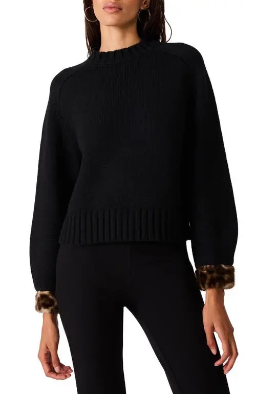 Steve Madden Orion Mock Neck Sweater With Faux Fur Cuffs - Black