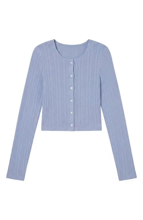 Lunya Pointelle Crew Neck Cardigan - Bluebell Bloom