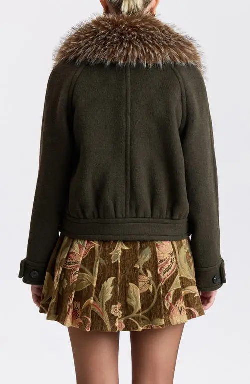 Avec Les Filles Faux Fur Collar Cropped Peacoat