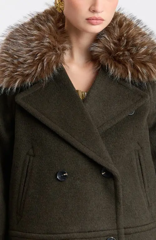 Avec Les Filles Faux Fur Collar Cropped Peacoat