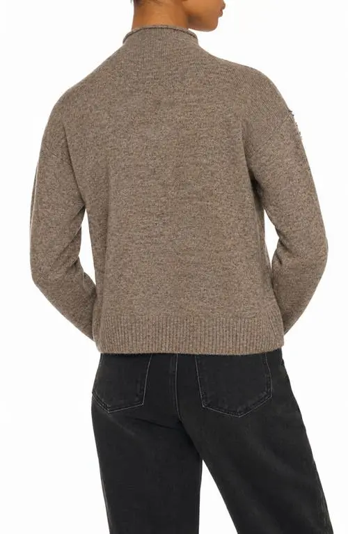 Vince Camuto Floral Embroidered Mock Neck Sweater - Medium Brown