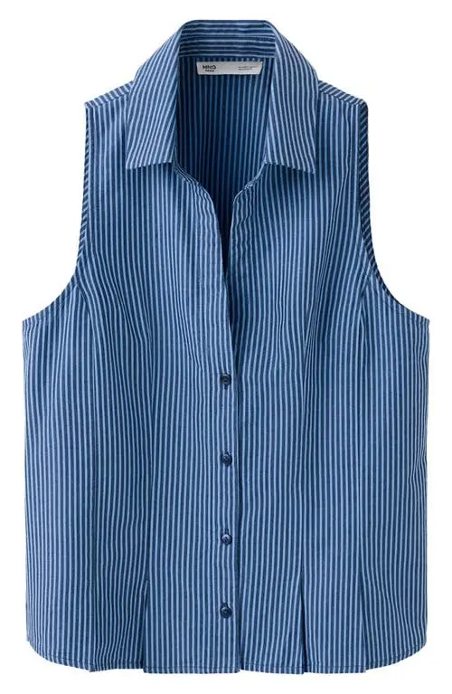 Mango Striped Sleeveless Shirt - Sky Blue