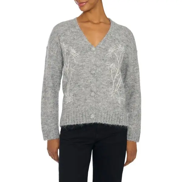 Vince Camuto Embroidered Cardigan - Light Heather Grey