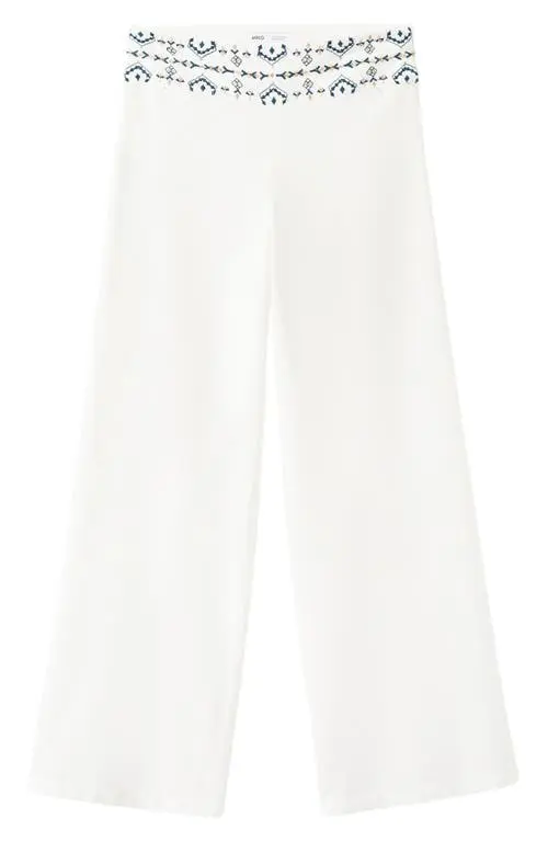 Mango Embroidered Wide Leg Trousers