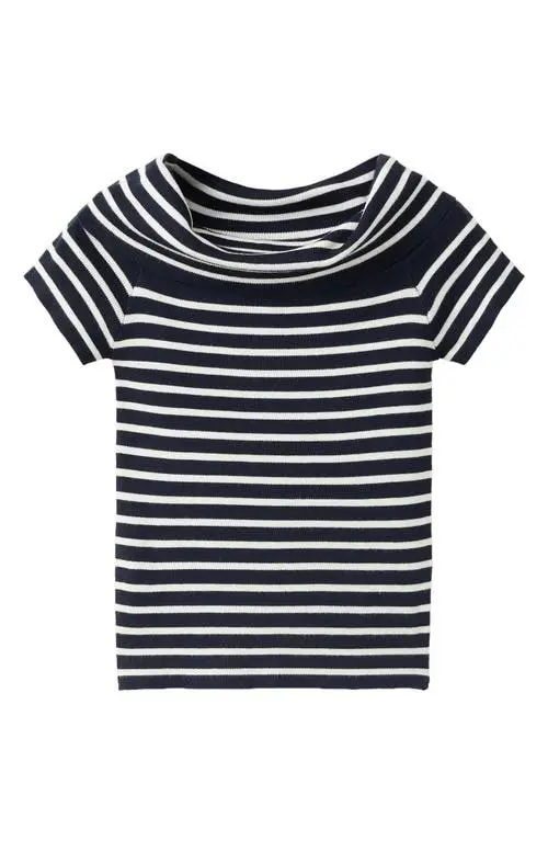 Mango Striped Boat Neck Knit Top