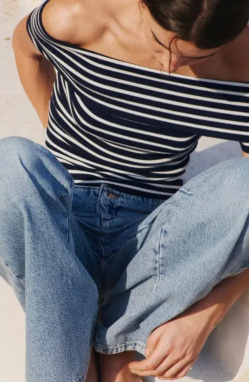 Mango Striped Boat Neck Knit Top