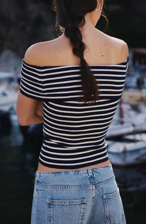Mango Striped Boat Neck Knit Top