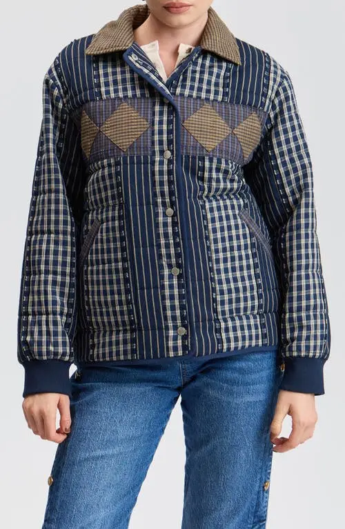 Avec Les Filles Patchwork Quilted Jacket - Navy Patchwork Multi
