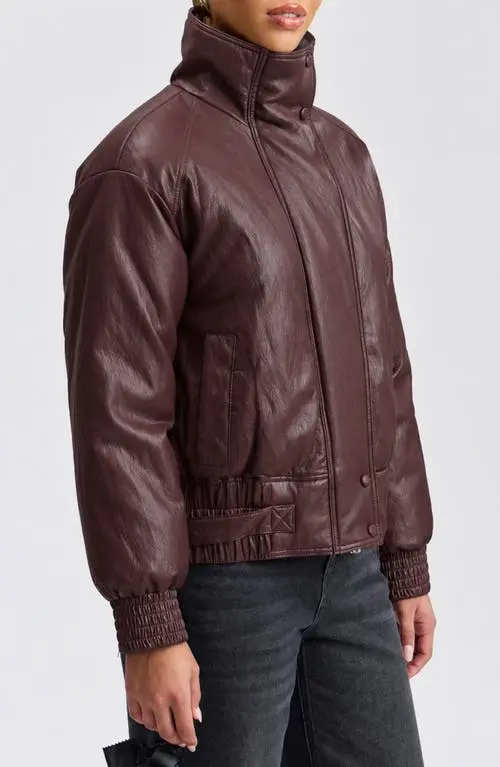 Avec Les Filles Padded Faux Leather Aviator Jacket - Bordeaux