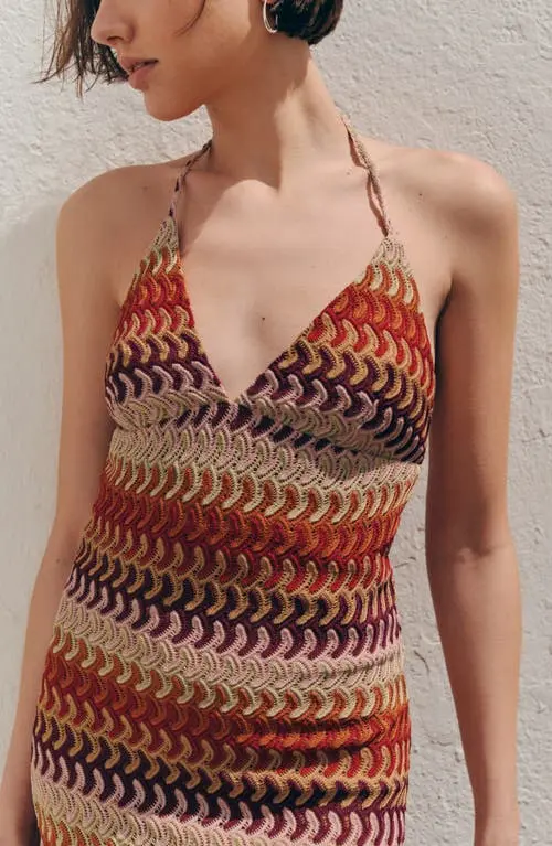 Mango Open Back Crochet Halter Dress - Orange