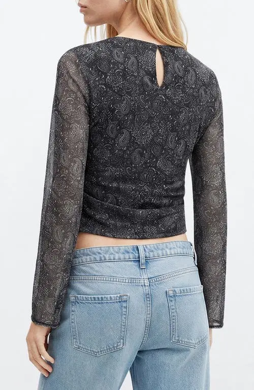 Mango Paisley Chiffon Boat Neck Top