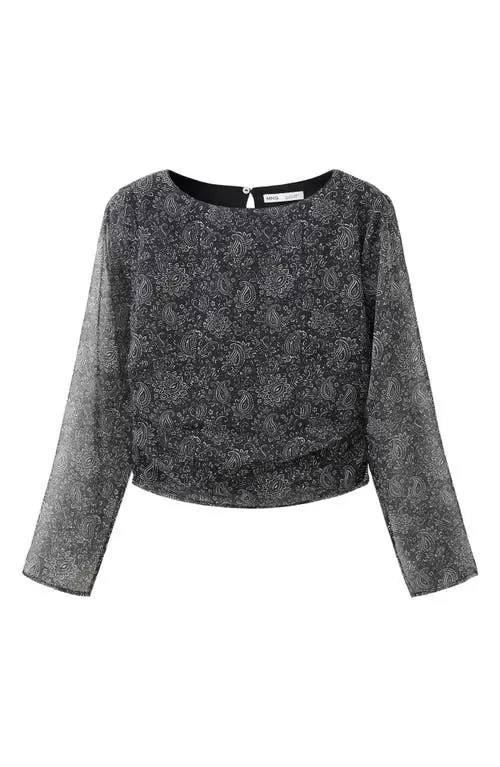 Mango Paisley Chiffon Boat Neck Top