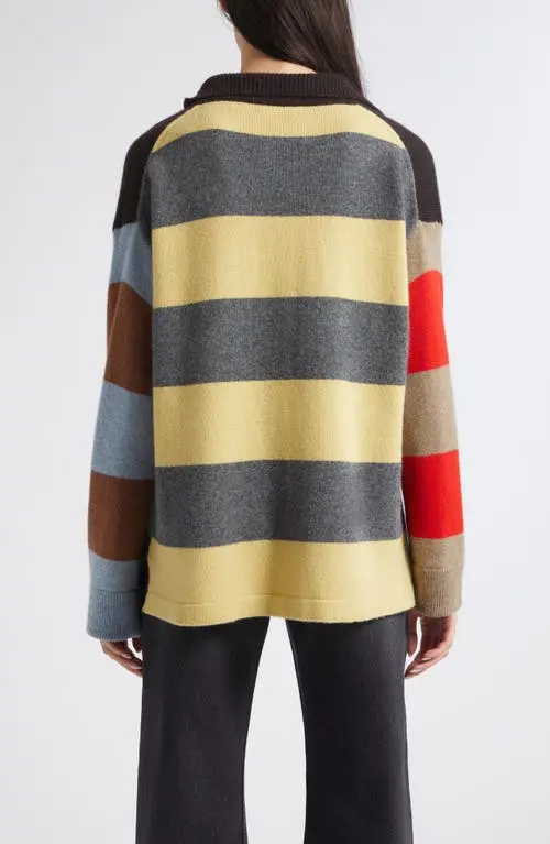 &daughter Torin Colorblock Stripe Long Sleeve Lambswool Polo Sweater