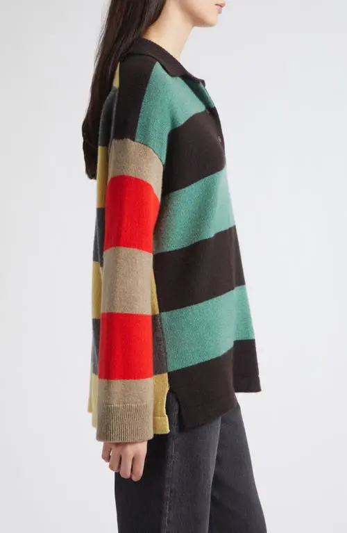 &daughter Torin Colorblock Stripe Long Sleeve Lambswool Polo Sweater