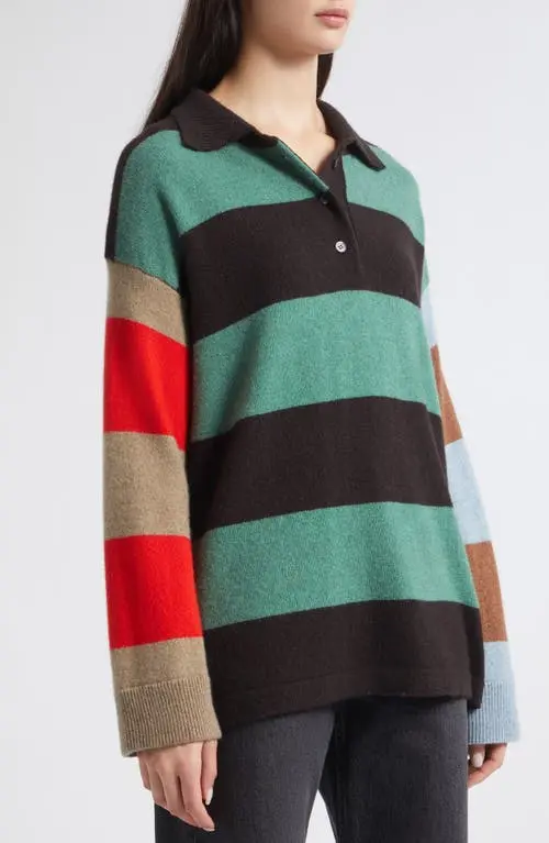 &daughter Torin Colorblock Stripe Long Sleeve Lambswool Polo Sweater