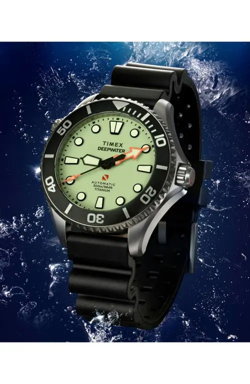 Timex® Deepwater Meridian 300 Hev Automatic Rubber Strap Watch