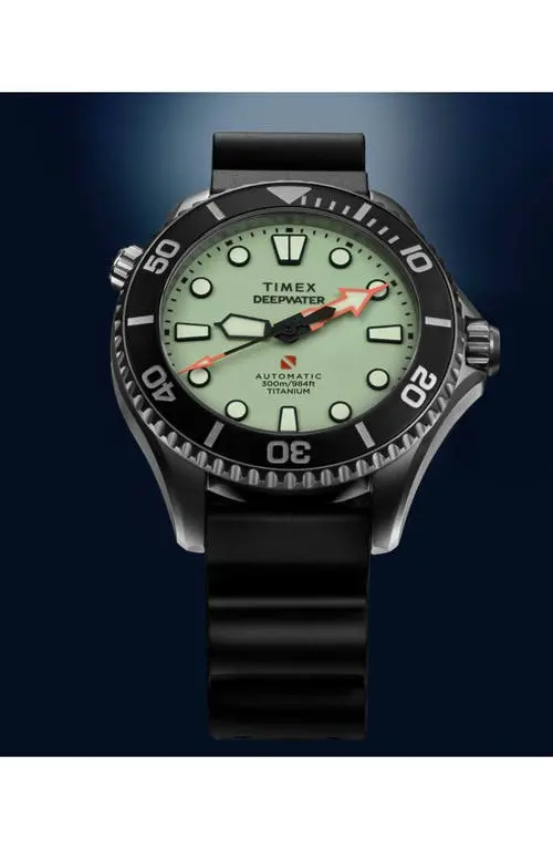 Timex® Deepwater Meridian 300 Hev Automatic Rubber Strap Watch
