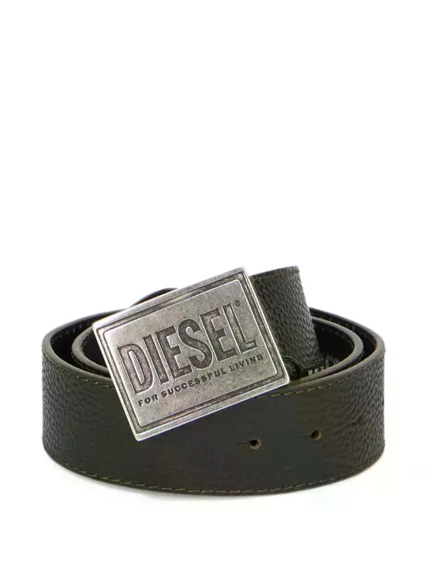 DIESEL® Logo-plaque Pebbled Leather Belt - Green