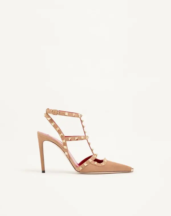 Valentino Garavani Rockstud Suede Pumps 100mm - Camel